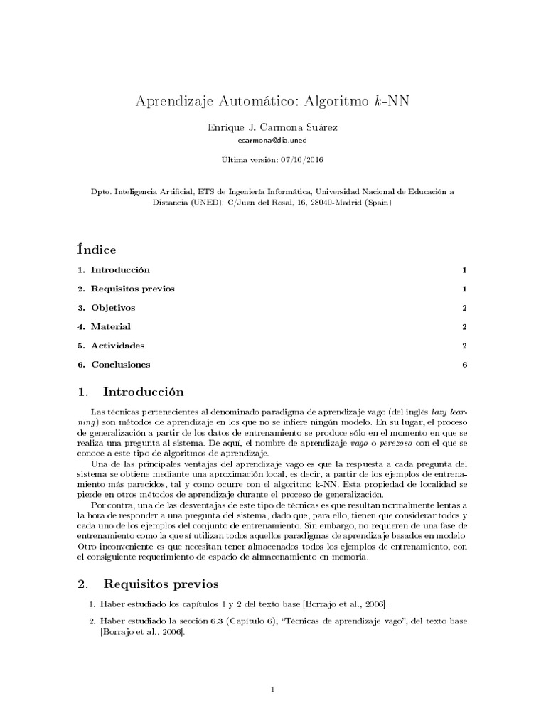 Practica KNN | PDF | Algoritmos | Aprendizaje
