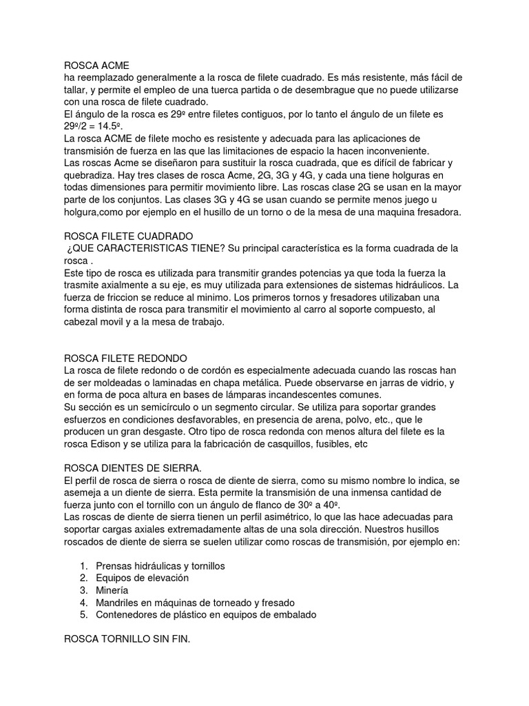 Rosca Acme | PDF | Engranaje | Tornillo