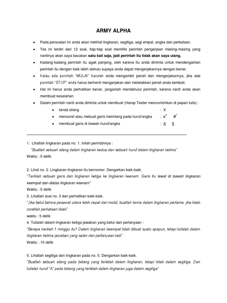 ARMY ALPHA Instruksi & Norma | PDF