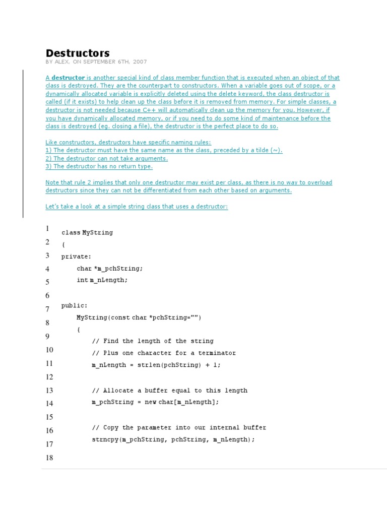 Destructors: by Alex, On September 6Th, 2007 | PDF | Constructor (Object Oriented Programming ...