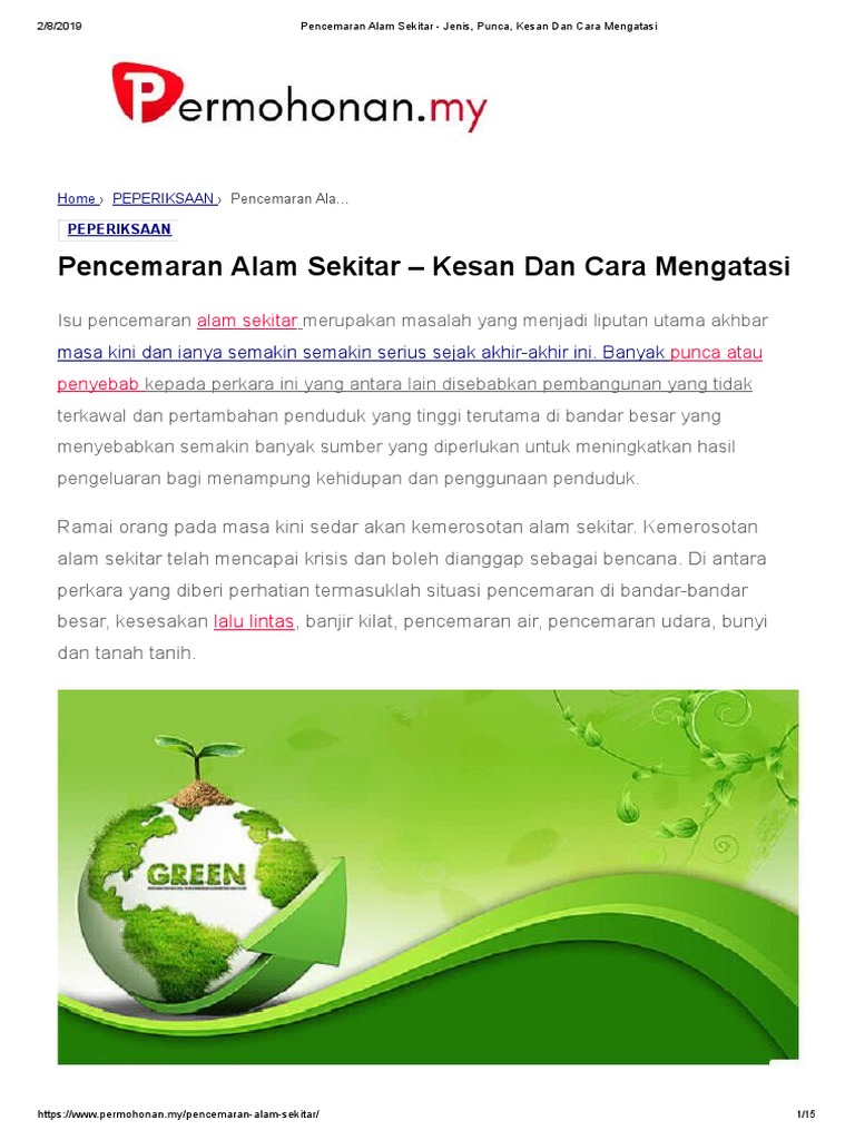 Pencemaran Alam Sekitar - Jenis, Punca, Kesan Dan Cara Mengatasi | PDF Pencemaran Alam Sekitar - Jenis, Punca, Kesan Dan Cara Mengatasi | PDF