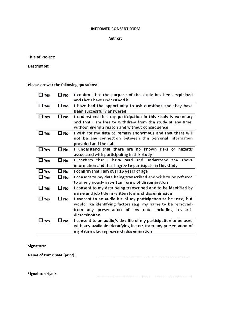 Informed Consent Form | PDF | Consent | Informed Consent