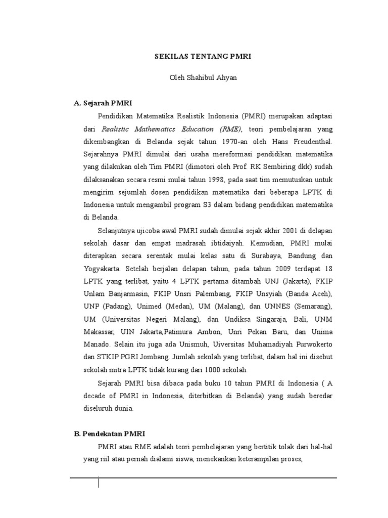 Sejarah dan Karakteristik PMRI | PDF