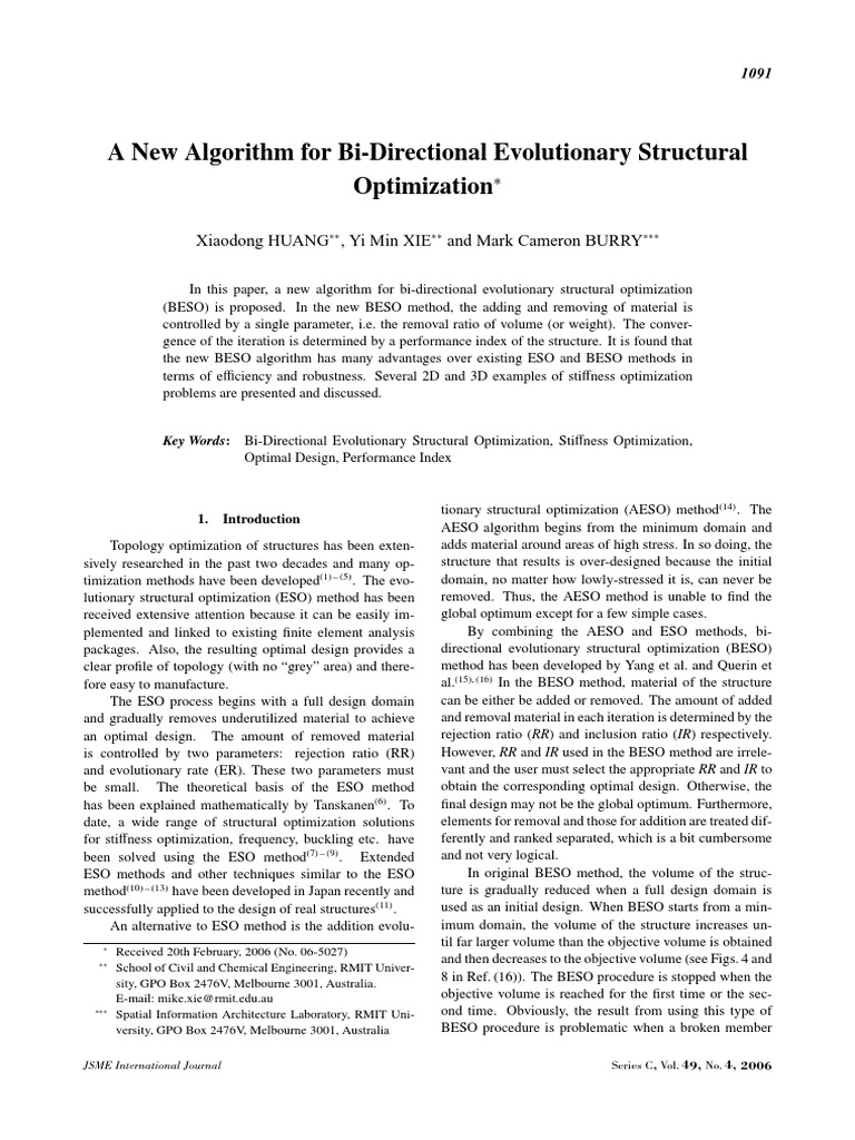 A New Algorithm For Bi-Directional Evolutionary Structural Optimization | PDF | Mathematical ...