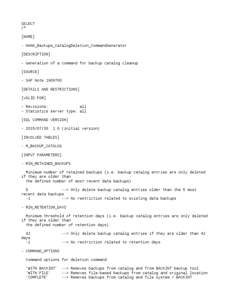 HANA Backup Catalog Cleanup Command | PDF | Backup | Parameter (Computer Programming)