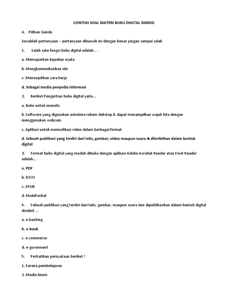 Contoh Soal Materi Buku Digital Simdig | PDF