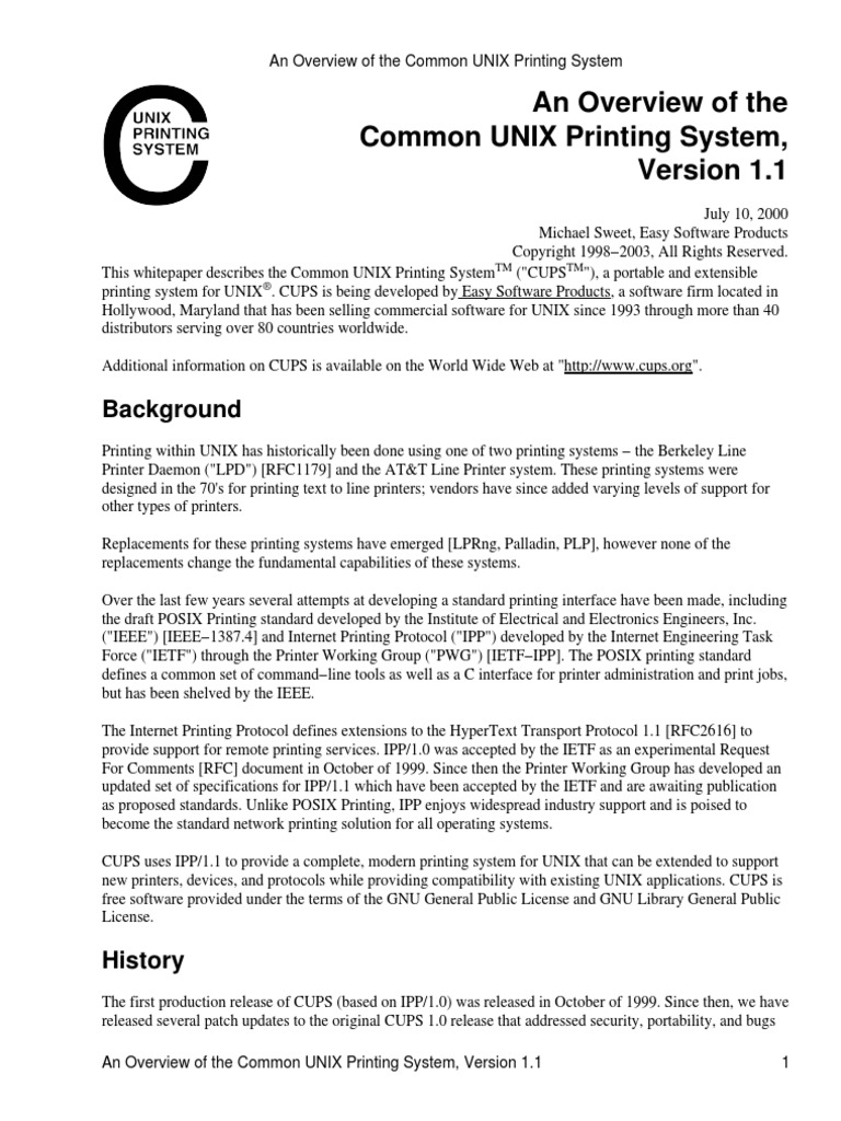 An Overview of The Common UNIX Printing System,: Background | PDF ...