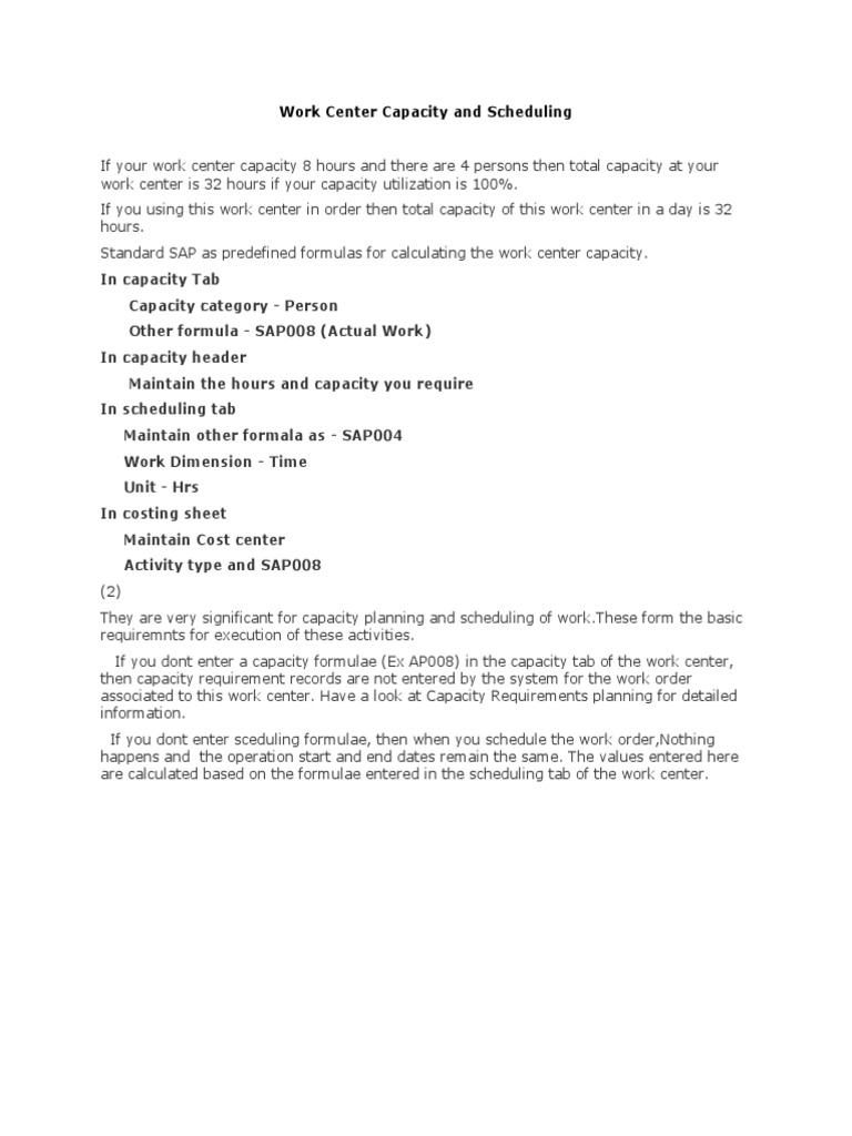 Work Center Capacity and Scheduling | PDF