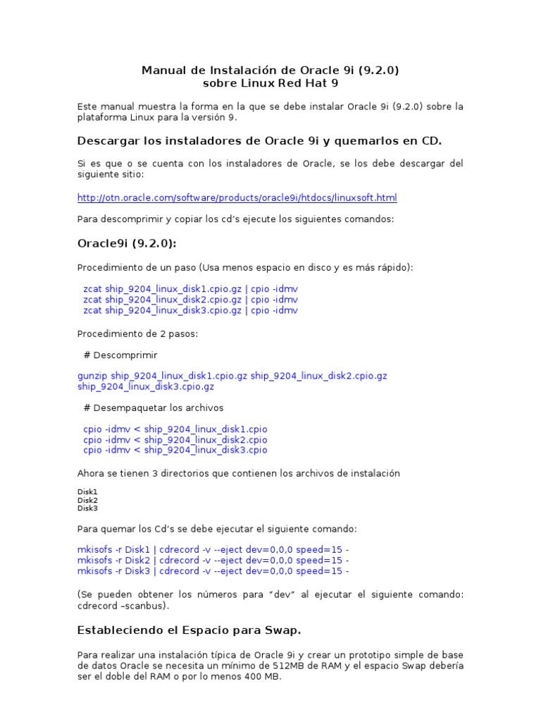 Manual de Instalación de Oracle 9i | PDF | Sistema de archivos | Oracle Corporation
