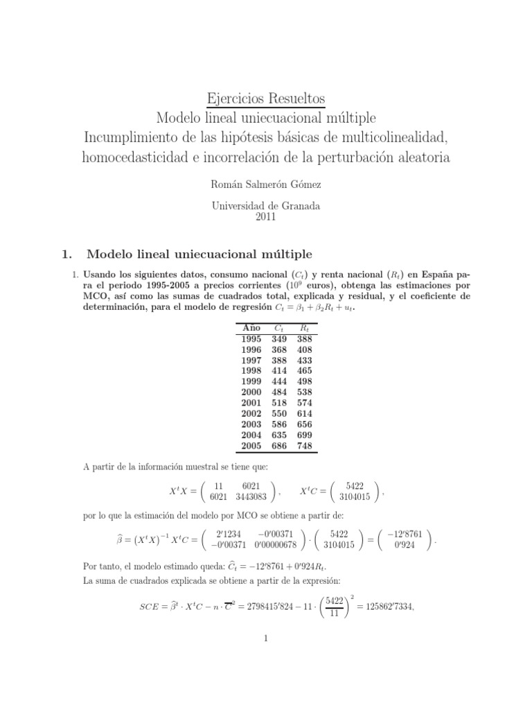 Ejercicios Resueltos Econometria | PDF | Multicolinealidad | Determinante
