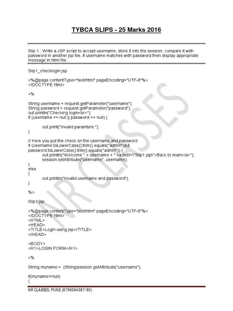 Tybca Slips-25marks | Download Free PDF | Java Servlet | Computer Programming