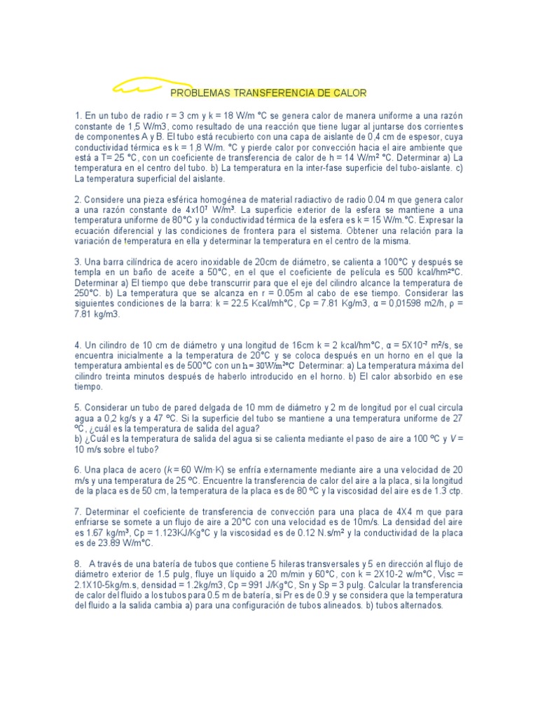 Problemas Transferencia Calor | PDF | Calor | Transferencia de calor