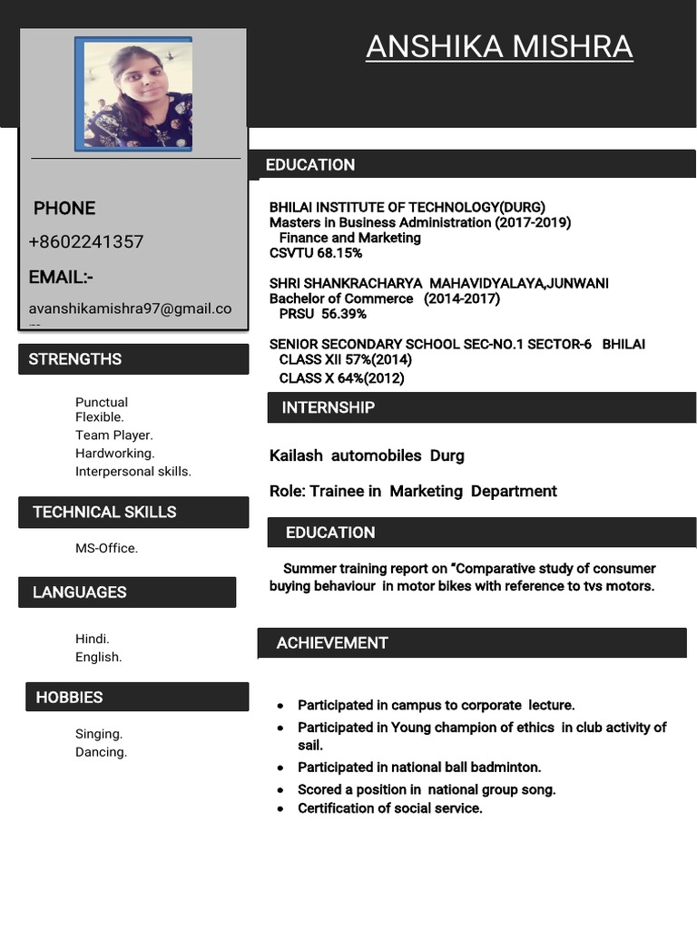 Avanshi Kami Shra's Resume Summary | PDF