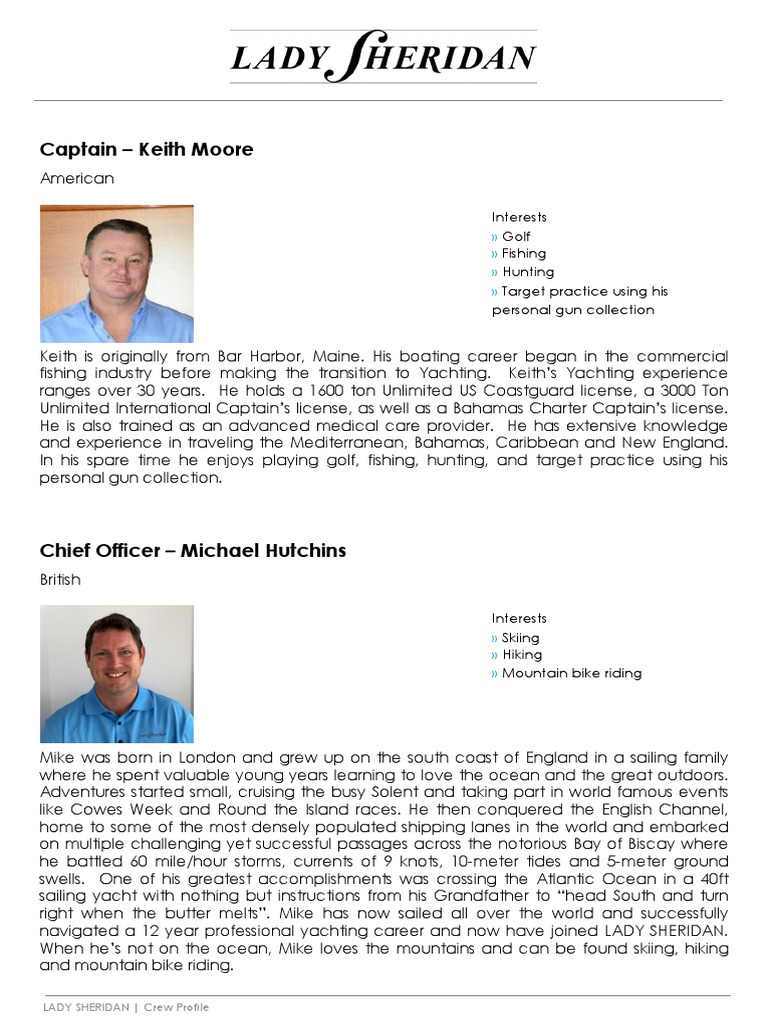 Lady Sheridan - Crew Profile Feb 2019 | PDF | Water Transport | Water ...