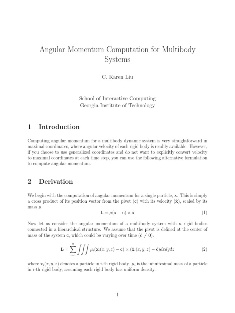 Computing Angular Momentum For A Multibody Dynamic System | PDF | Momentum | Angular Momentum