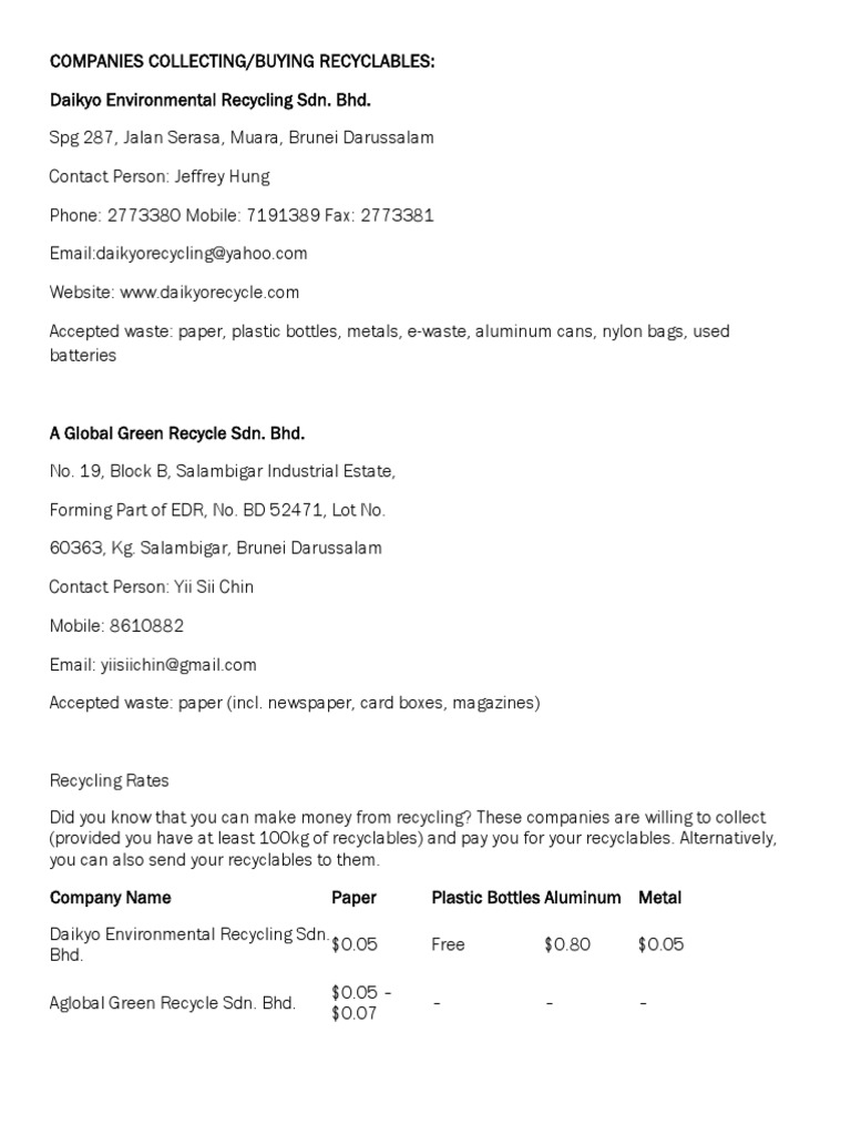 Recycle Industries in Brunei | PDF