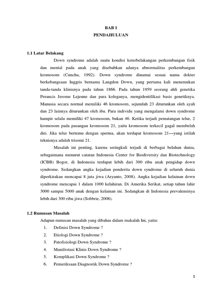 Bab 123 Down Syndrome | PDF