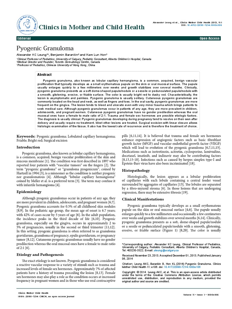Clinics in Mother and Child Health: Pyogenic Granuloma | PDF | Medical ...