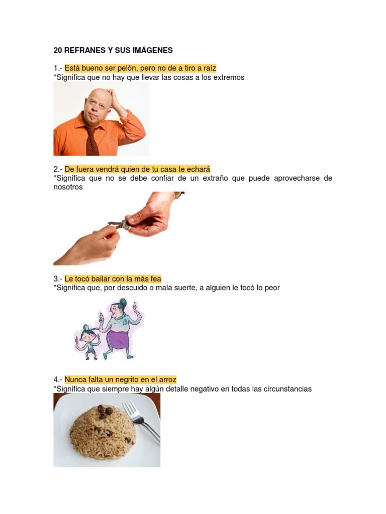 20 Refranes Ilustrados y Significados | PDF