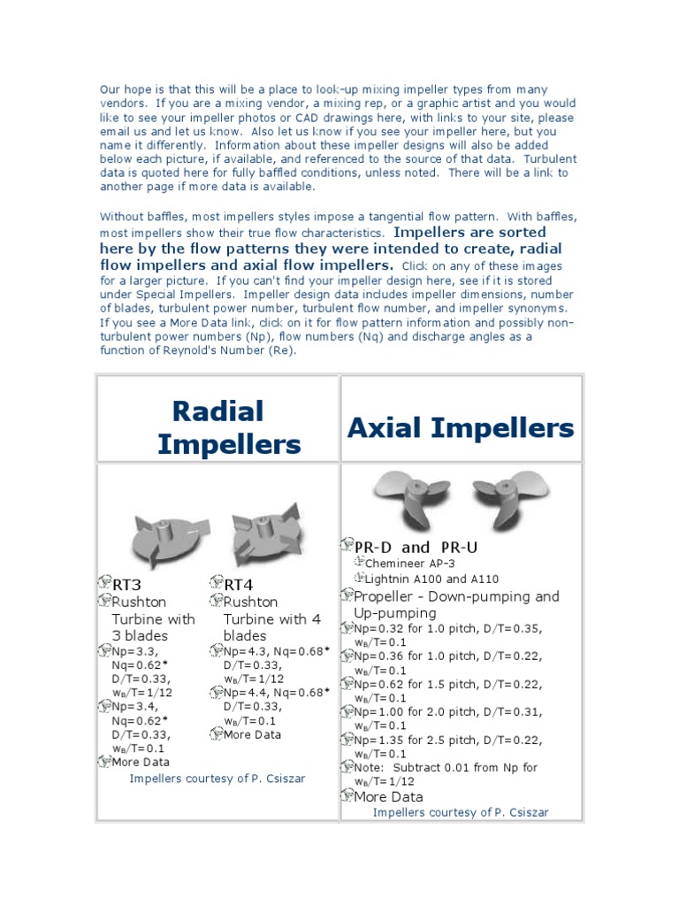 Mixing Impeller Types and Designs Guide | PDF | Chemical Equipment ...