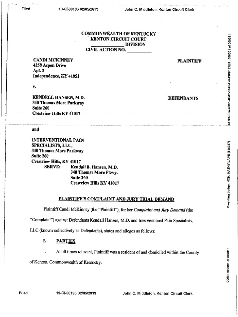 Dr. Kendall Hansen Complaint | PDF