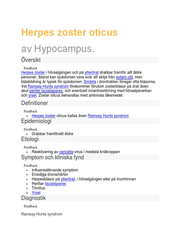 Herpes Zoster Oticus | PDF