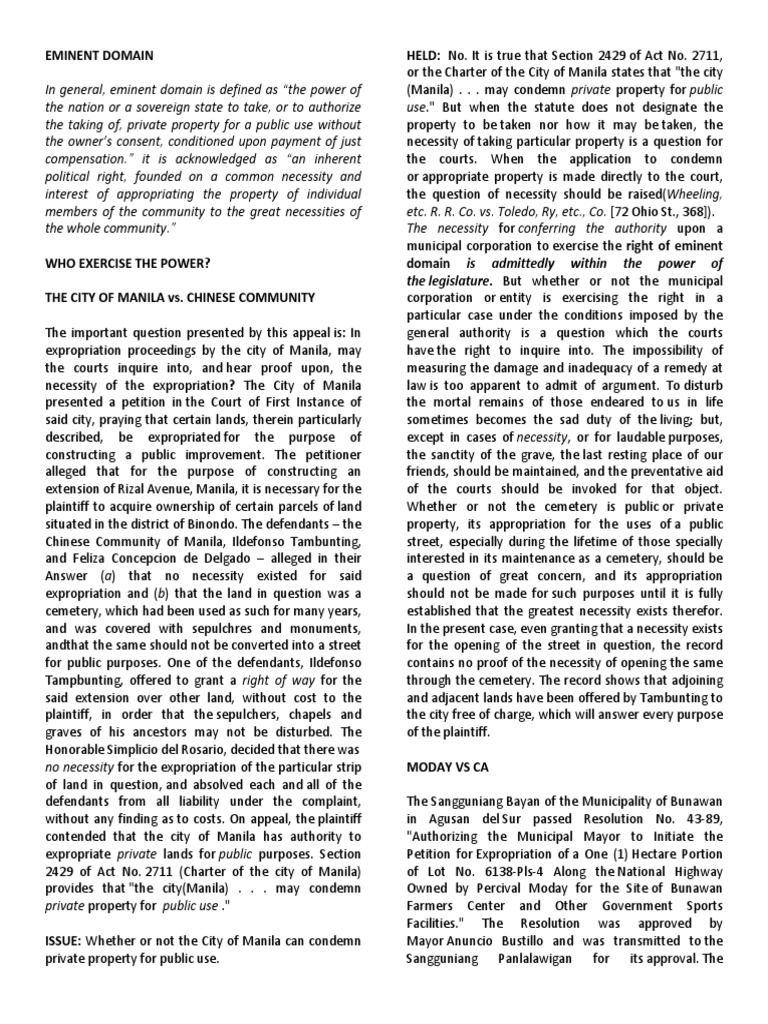 Consti 2 - Eminent Domain | PDF | Eminent Domain | Easement