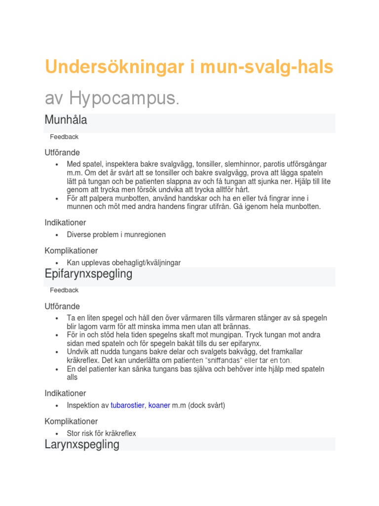 Undersökningar I Mun Svalg Hals | PDF