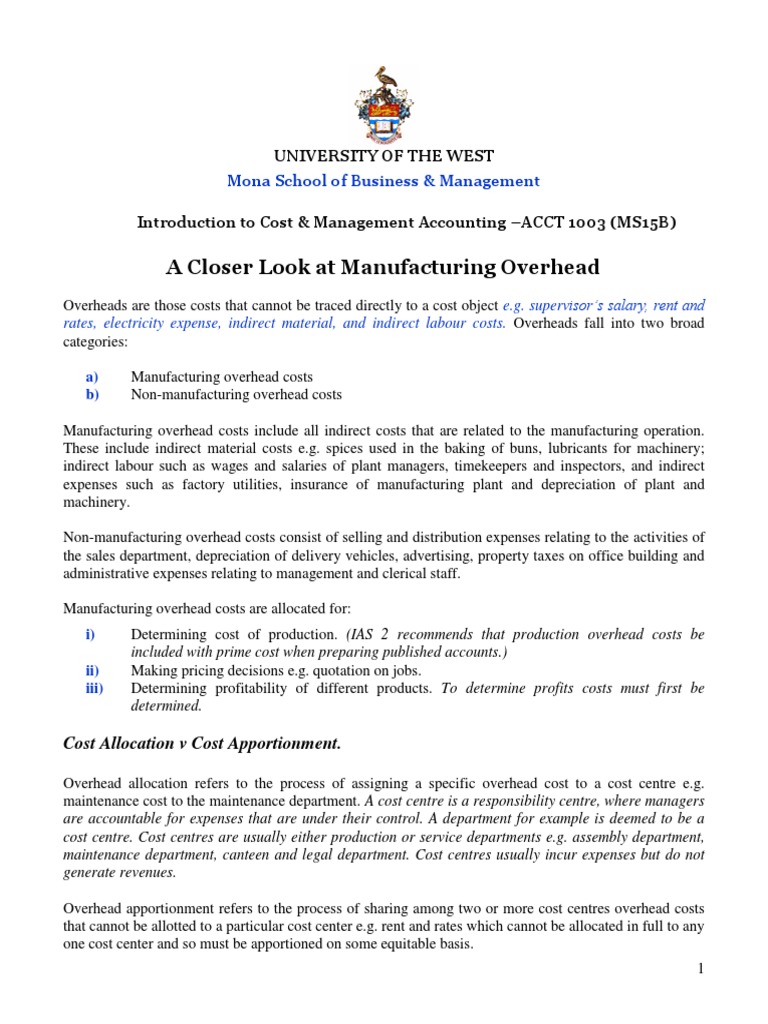 Understanding Manufacturing Overhead Costs | PDF | Cost | Cost Of Goods ...