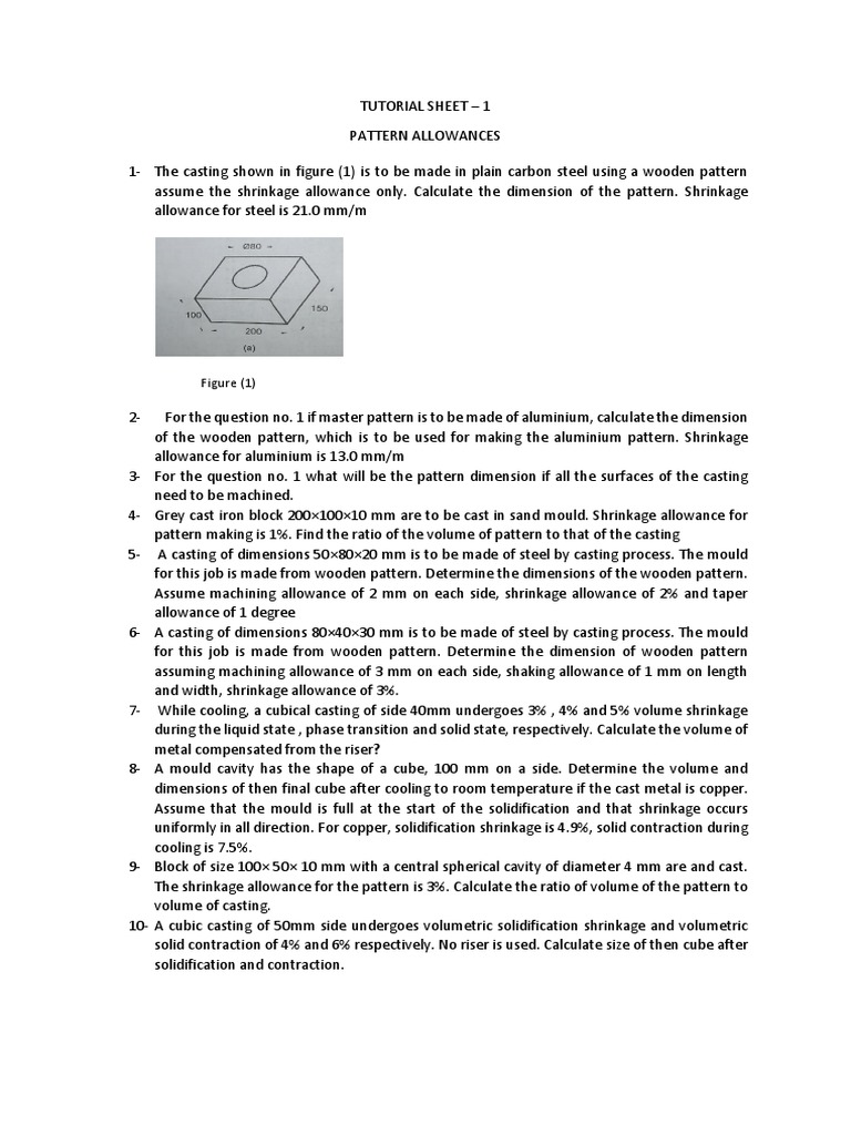 Casting Pattern Allowances and Calculations | PDF | Casting ...