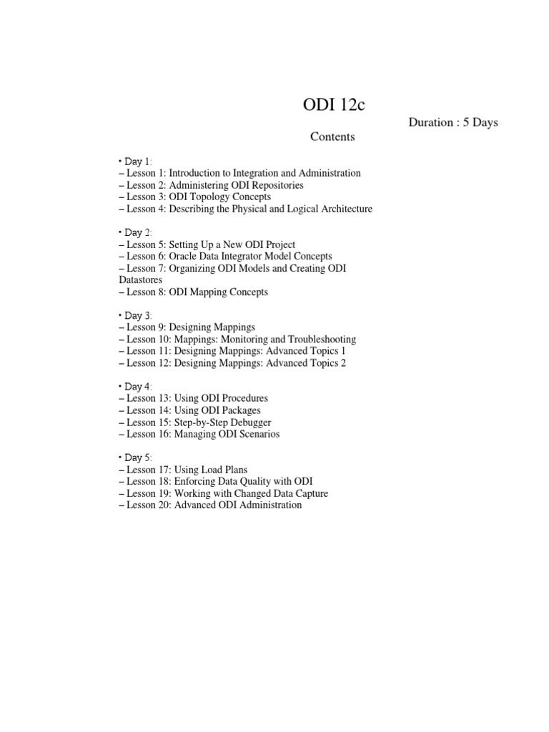 ODI 12c Training: 5-Day Course Overview | PDF