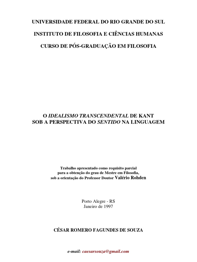O Idealismo Transcendental de Kant Sob A Perspectiva Do Sentido Na Linguagem | PDF | A priori e ...