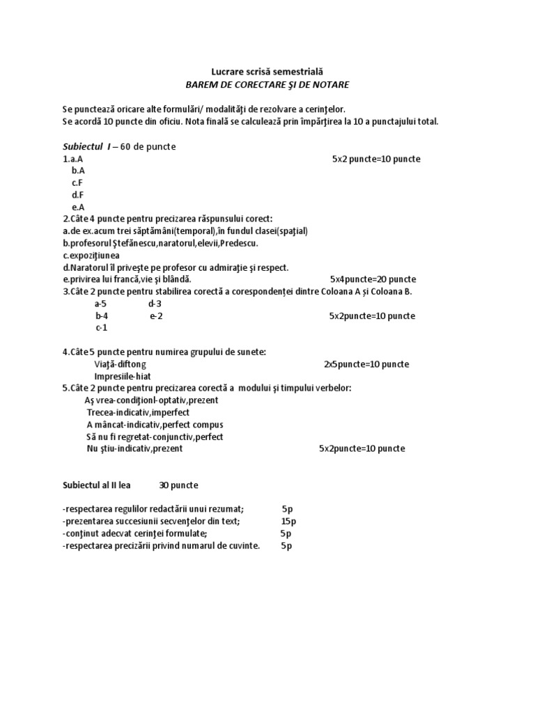 Barem de Corectare Şi de Notare | PDF