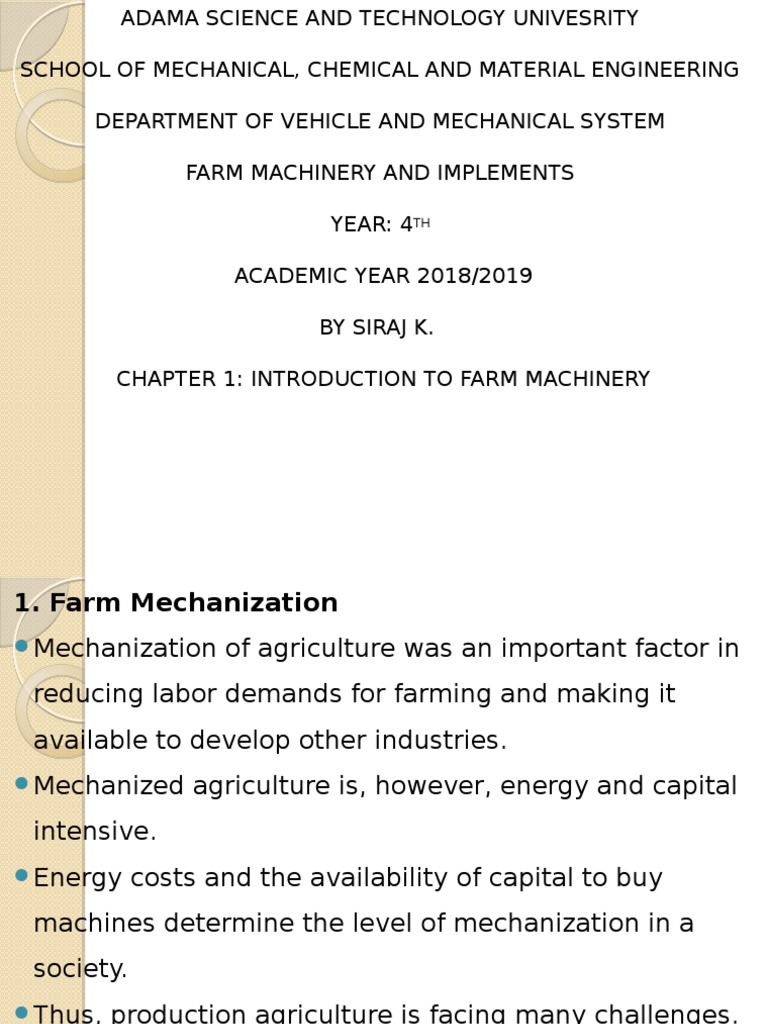 Chapter 1 Introduction Farm Machinery | Engines | Transmission (Mechanics)