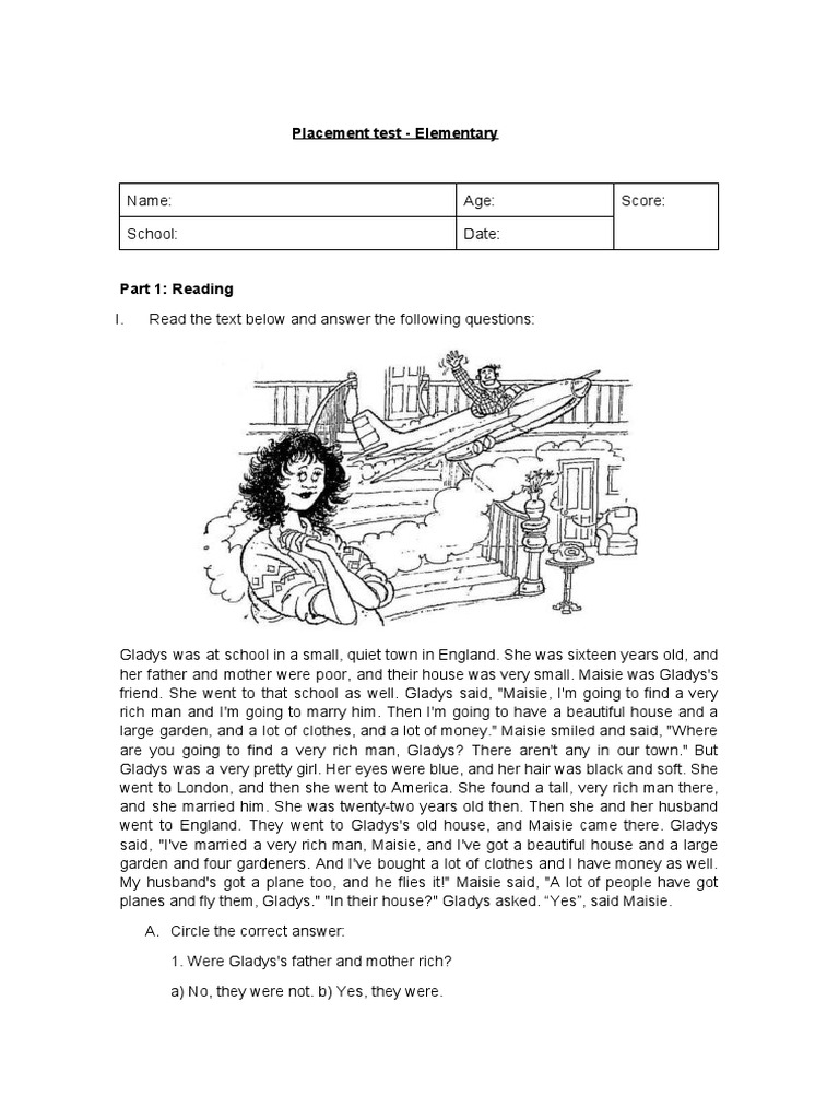 A1: Placement Test - Elementary | PDF