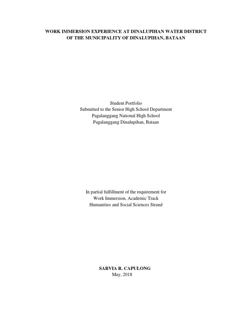 Work - Immersion - Narrative - Report SAMPLE | PDF | Learning ...