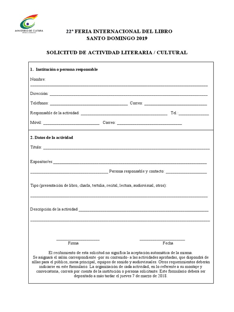 Formulario Solicitud de Actividad Cultural FIL2019 | PDF | Business