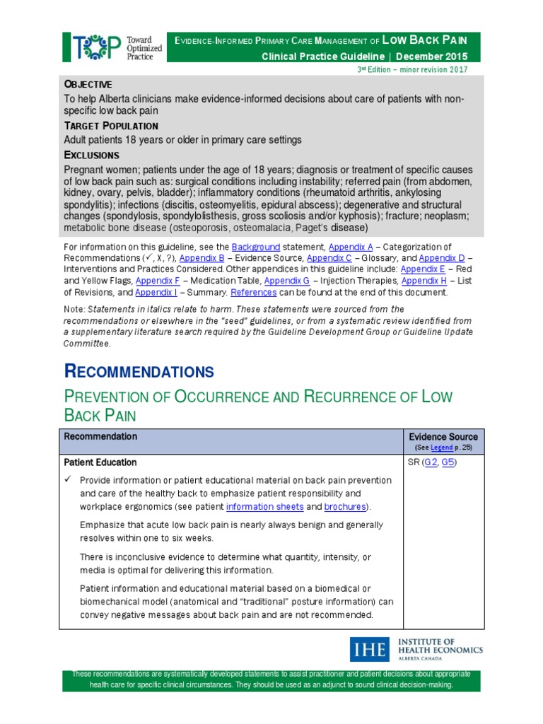 Evidence-Informed Primary Care Management of Low Back Pain - Clinical ...