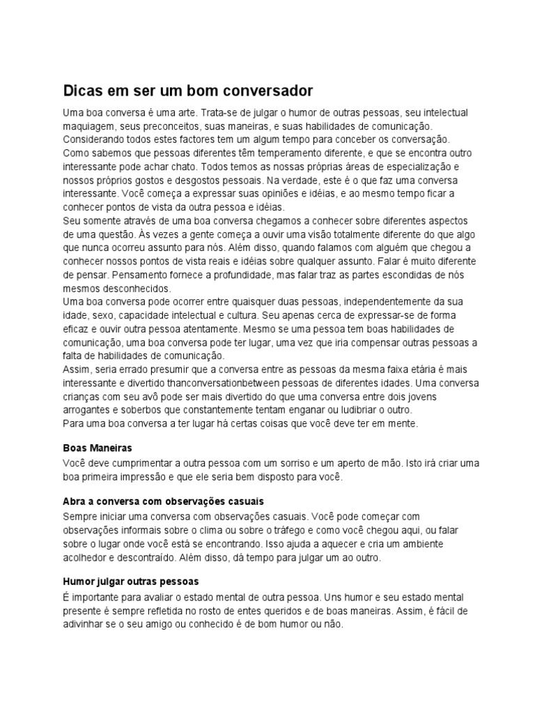 Dicas de Como Ser Um Bom Conversador PDF | PDF | Mente | Tempo