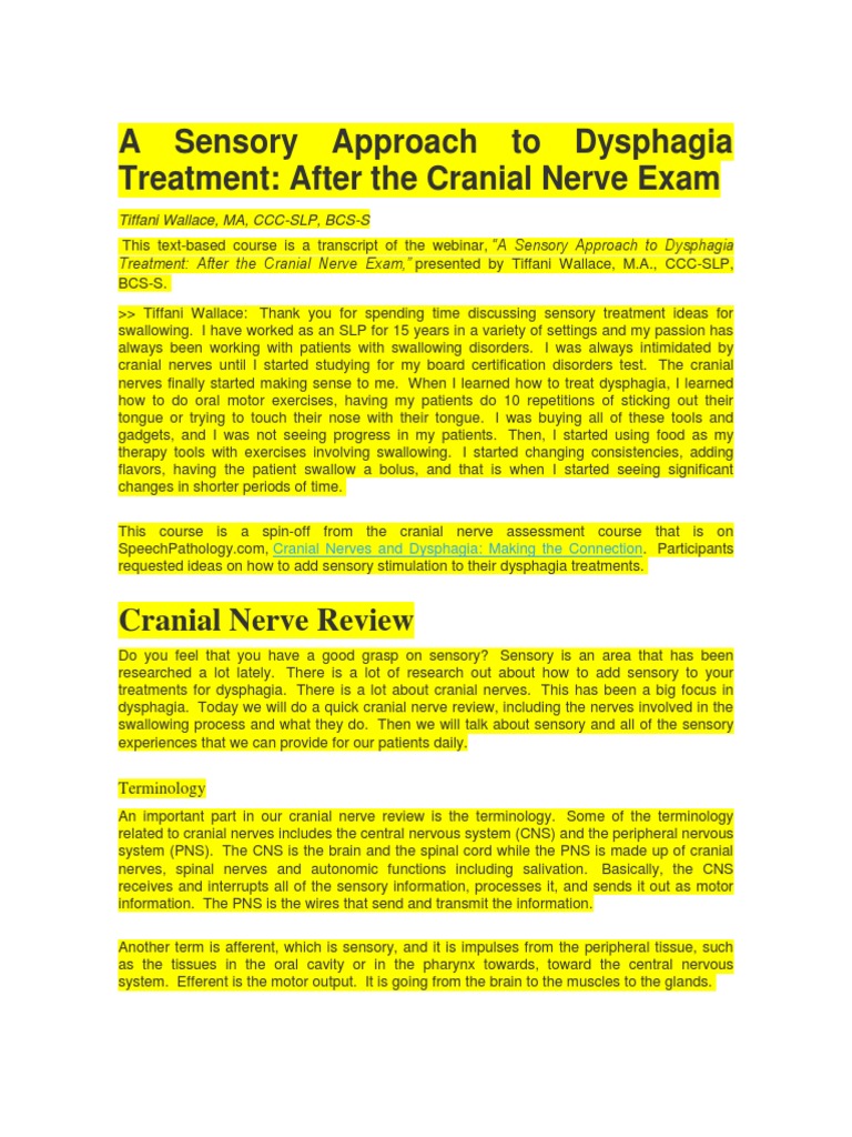 A Sensory Approach To Dysphagia Treatment: After The Cranial Nerve Exam ...