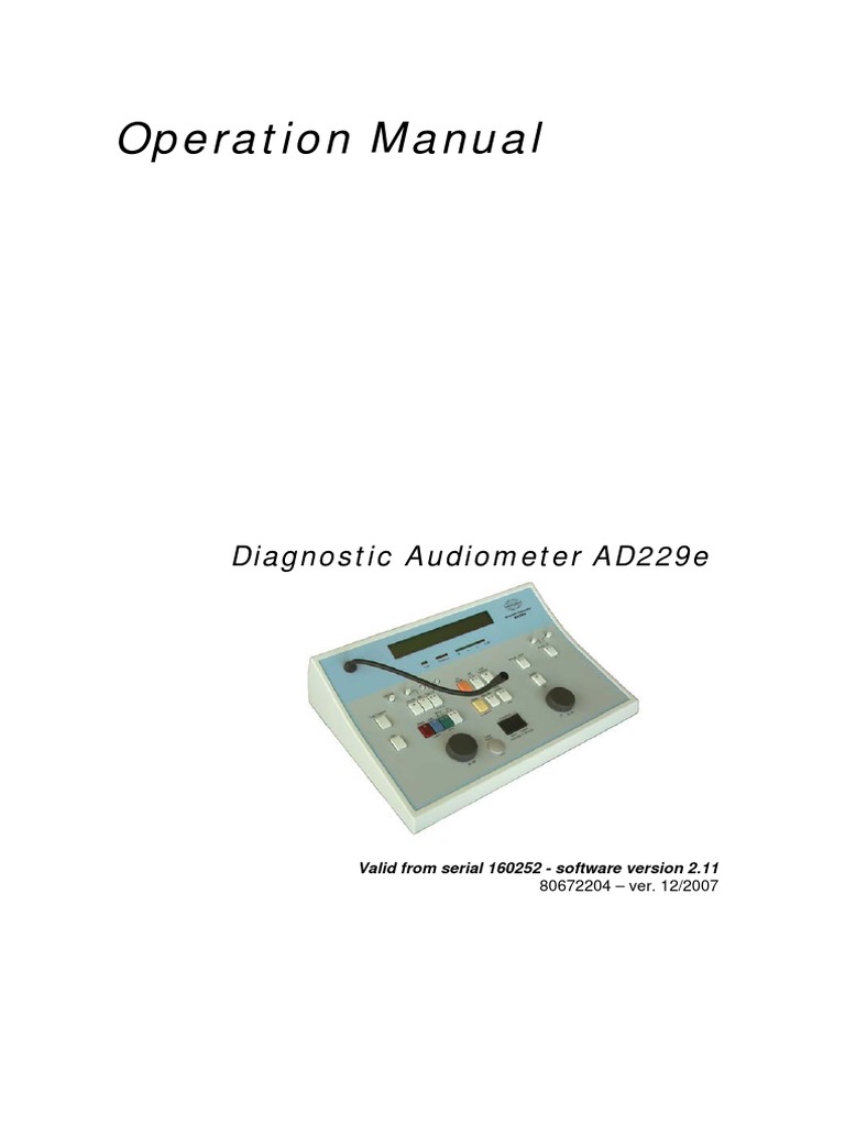 Operation Manual: Diagnostic Audiometer AD229e | PDF | Headphones ...