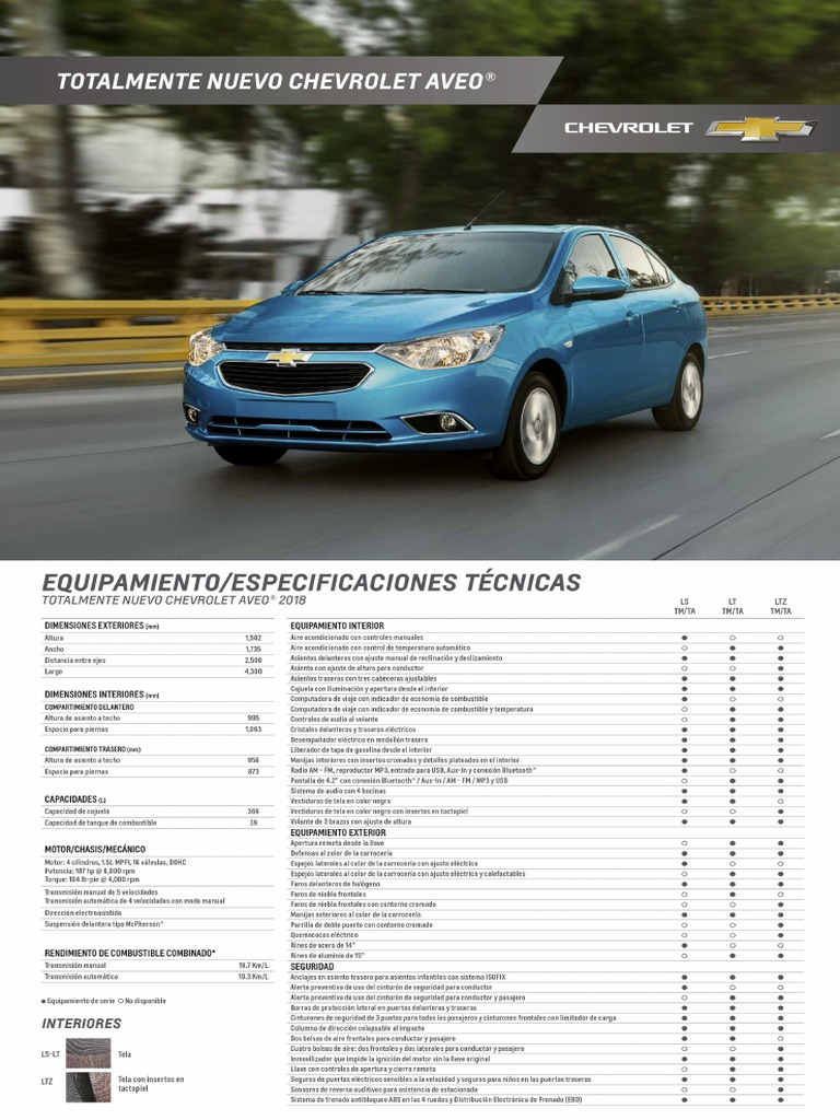 Aveo 2018 Ficha Tecnica PDF | PDF