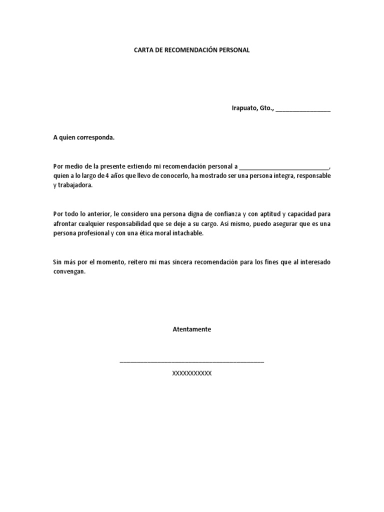 CARTA DE RECOMENDACIÓN PERSONAL.docx | PDF