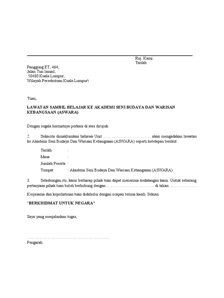 Contoh Surat Rasmi Lawatan | PDF