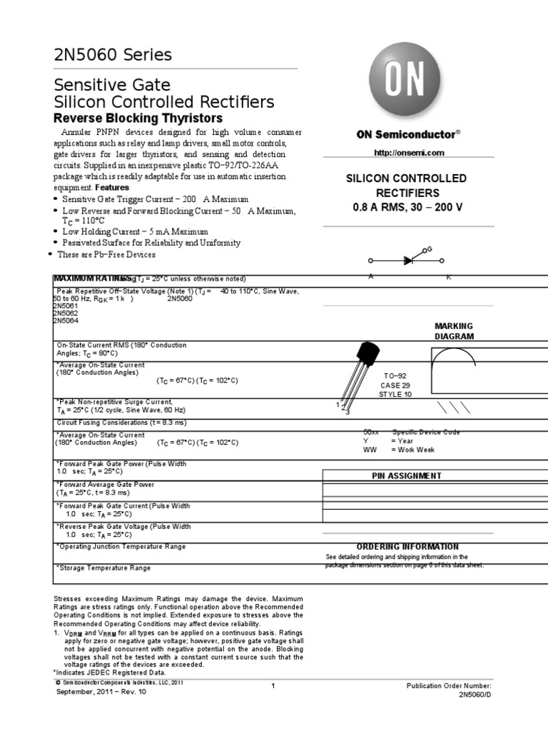 2N5060 Series Sensitive Gate Silicon Controlled Rectifiers: Reverse ...