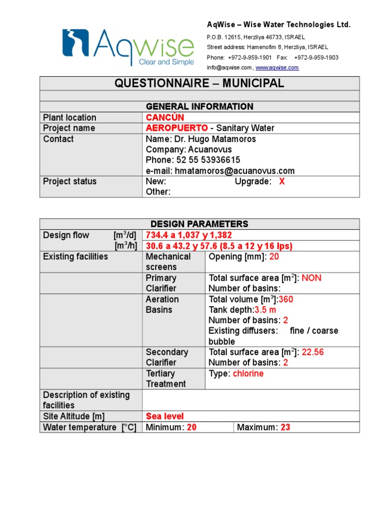 Municipal Wastewater Treatment Questionnaire | PDF | Environmental ...