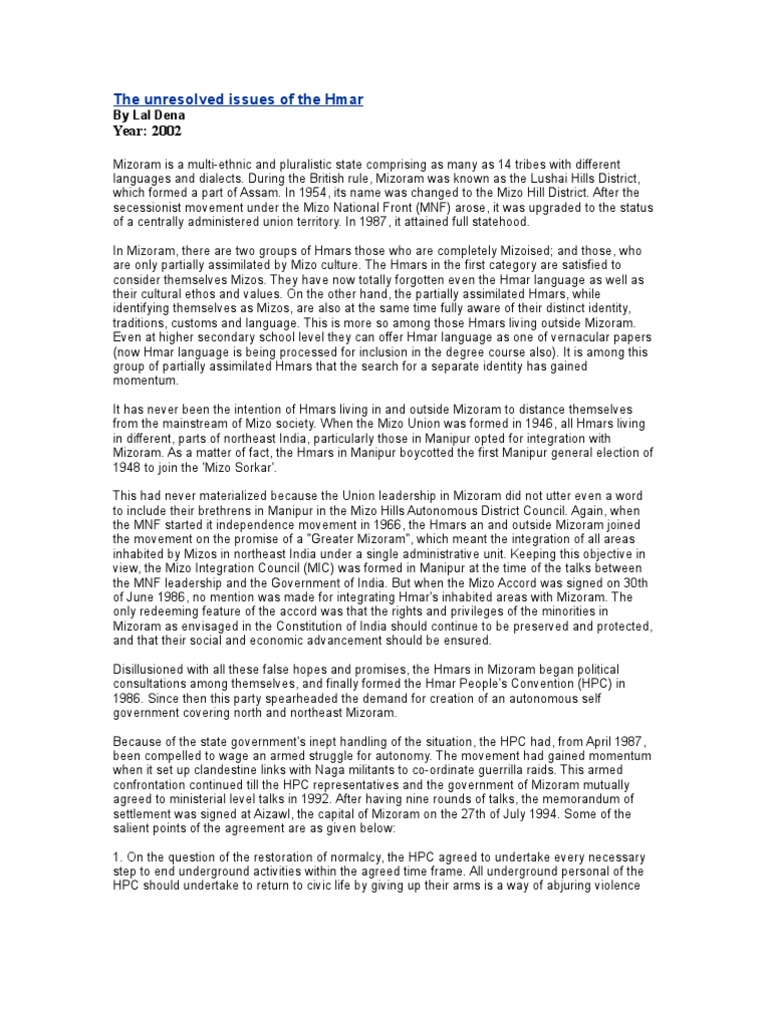 The Unresolved Issues of The Hmar | PDF | Government