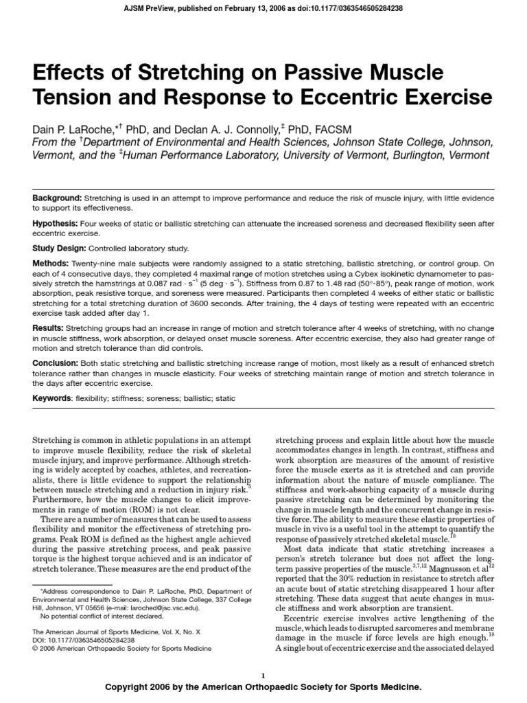 Effects of Stretching On Passive Muscle Tension and Response To ...