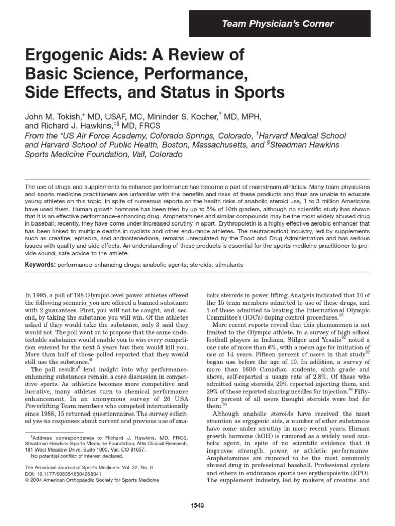 Ergogenic Aids A Review of Basic Science, Performance, Side Effects ...