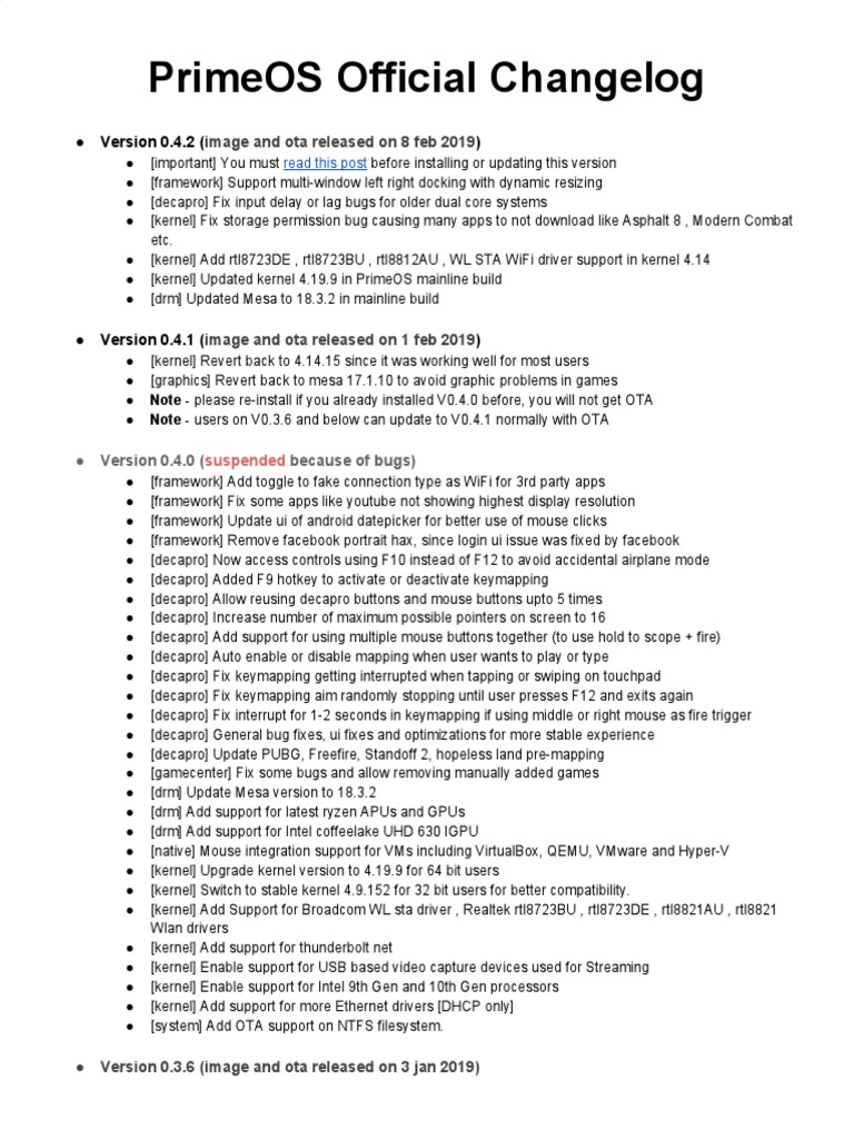 PrimeOS Official Changelog | PDF | Mobile App | Android (Operating System)